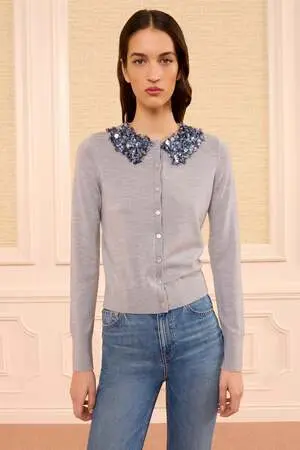 Ulla Johnson Embellished Merino Wool Cardigan - Ash