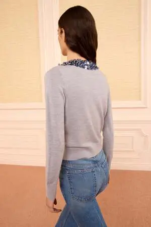 Ulla Johnson Embellished Merino Wool Cardigan - Ash