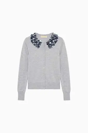 Ulla Johnson Embellished Merino Wool Cardigan - Ash