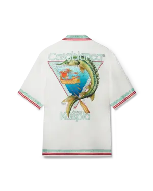 Casablanca Caviar Kaspia Cuban Collar Silk Shirt - Blue