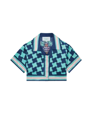 Casablanca Pool Tile Cropped Silk Shirt