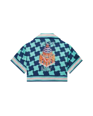 Casablanca Pool Tile Cropped Silk Shirt