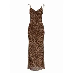 ALOMA STUDIO Nigme Maxi Mesh Dress Leopard Print - Brown