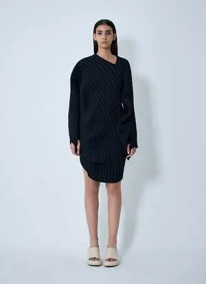 Issey Miyake Asymmetrical Ribbed Knit Top - Red