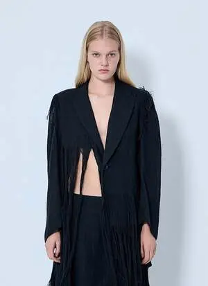 Yohji Yamamoto Single-breasted Blazer With Frayed Hem - Black