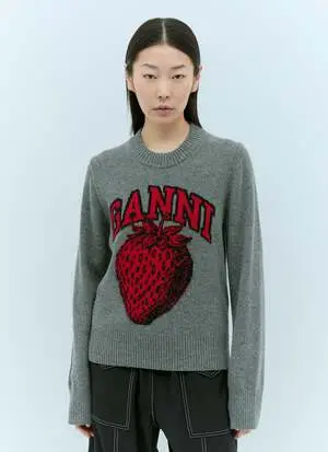 GANNI Graphic Strawberry O-neck Sweater - Gray