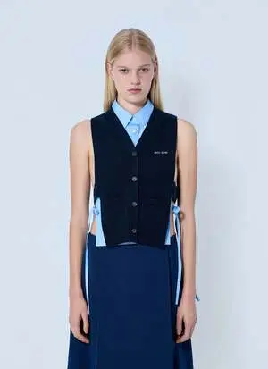 Miu Miu Miu Miu V-Neck Logo Knit Vest With Side Ties Blue