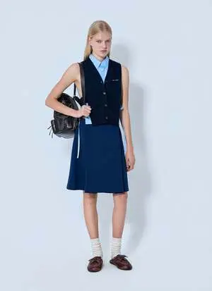 Miu Miu V-neck Logo Knit Vest With Side Ties - Blue