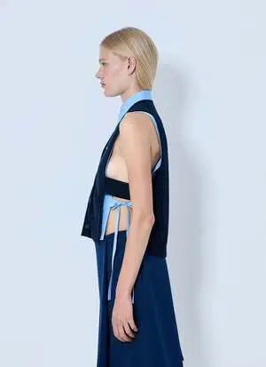 Miu Miu V-neck Logo Knit Vest With Side Ties - Blue