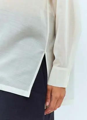 Issey Miyake Sheer Wool Blend Shirt With Integrated Shawl