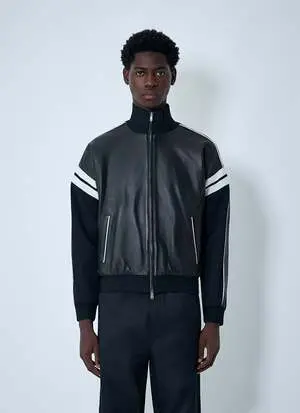 WALES BONNER Leather Logo Motif Bomber Jacket - Black