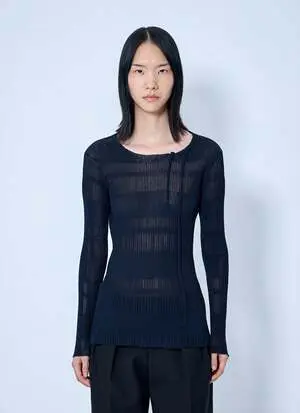 Yohji Yamamoto Ribbed Sheer Knit Top - Blue