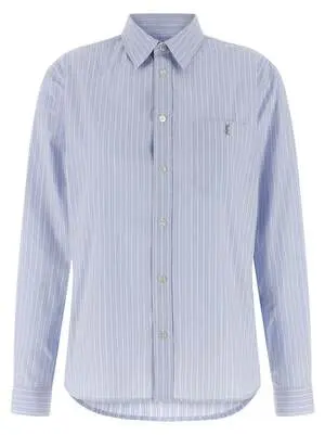 Saint Laurent Cassandre Embroidered Cotton-linen Blend Shirt