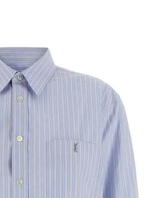 Saint Laurent Cassandre Embroidered Cotton-linen Blend Shirt