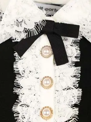 SELF-PORTRAIT Wool Knit Top With Lace And Bow Detail - Black