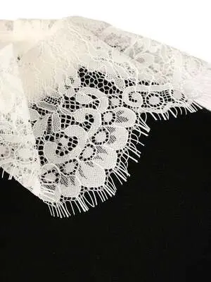 SELF-PORTRAIT Wool Knit Top With Lace And Bow Detail - Black