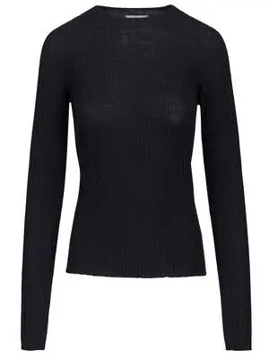 Balenciaga Ribbed Knit Long Sleeve Crew Neck Sweater - Blue