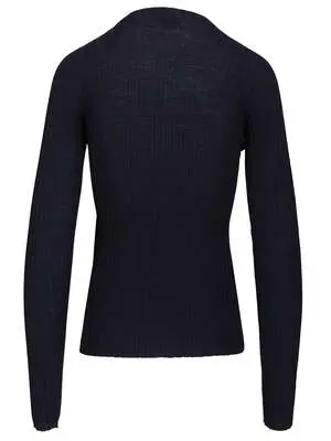 Balenciaga Ribbed Knit Long Sleeve Crew Neck Sweater - Blue