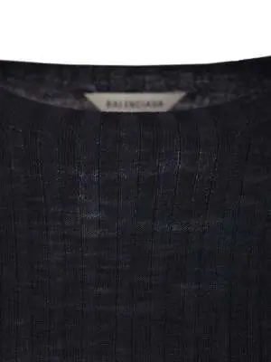 Balenciaga Ribbed Knit Long Sleeve Crew Neck Sweater - Blue