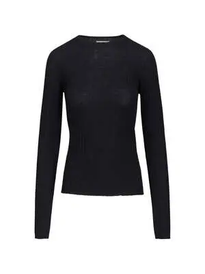 Balenciaga Ribbed Knit Long Sleeve Crew Neck Sweater - Blue