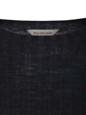 Balenciaga Ribbed Knit Long Sleeve Crew Neck Sweater - Blue