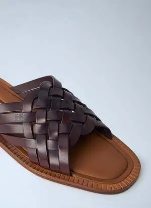 Miu Miu Woven Leather Flat Sandals