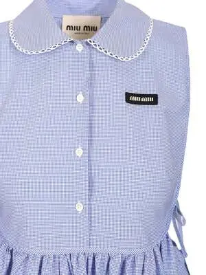 Miu Miu Poplin Gingham Embroidered Dress With Bow Detail
