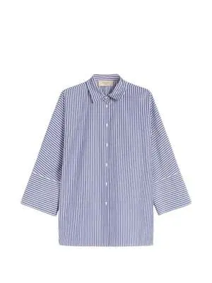 Max Mara Striped Cotton Shirt With Kimono Sleeves