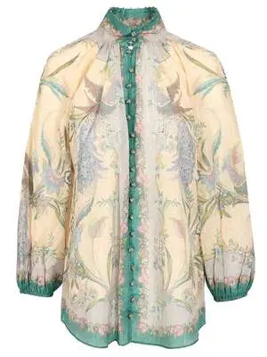 Zimmermann Indra Blouse With Printed Motif And Beaded Trim - Multicolor