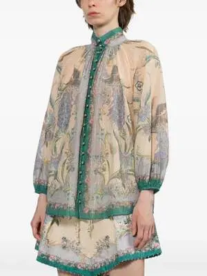 Zimmermann Indra Blouse With Printed Motif And Beaded Trim - Multicolor