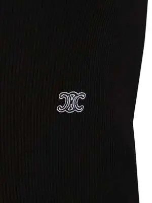 Celine Ribbed Silk And Cotton Tank Top With Triomphe Embroidery
