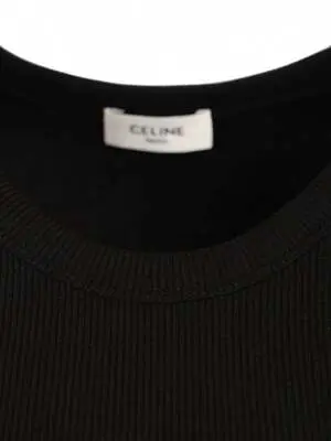 Celine Ribbed Silk And Cotton Tank Top With Triomphe Embroidery