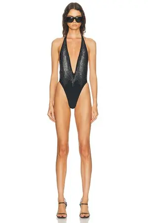 HAELO Embellished Halterneck One Piece Swimsuit - Black