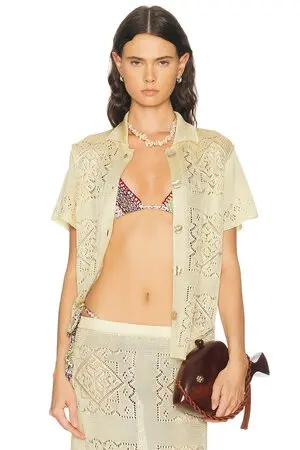Calle Del Mar Handkerchief Short Sleeve Shirt In Yellow - Custard