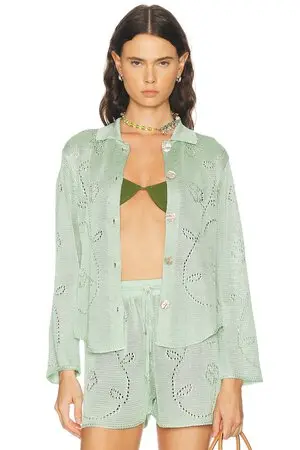 Calle Del Mar Ivy Long Sleeve Shirt In Green - Eucalyptus