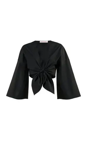 Carolina Herrera Tie-front Stretch Cotton Shirting Top - Black