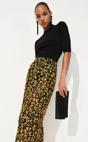Carolina Herrera Mock Neck Fine Gauge Signature Silk Sweater - Black