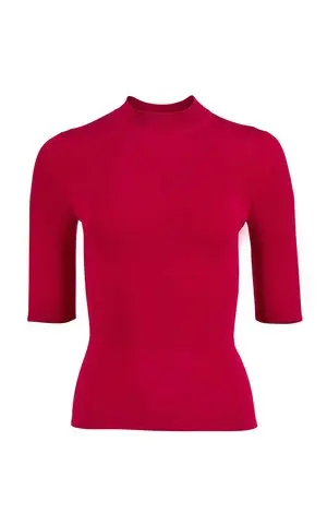 Carolina Herrera Mock Neck Fine Gauge Signature Silk Sweater - Red