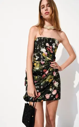 Carolina Herrera Draped Meadow Floral Silk Faille Mini Dress