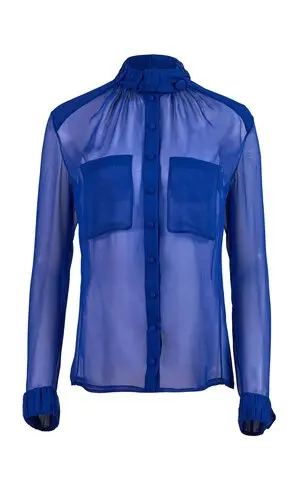 Carolina Herrera Mock Neck Silk Chiffon Top - Blue