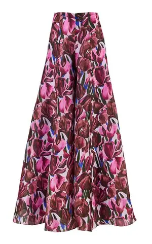 CAROLINA HERRERA High-Rise Iris Print Silk Gazar Wide-Leg Pants