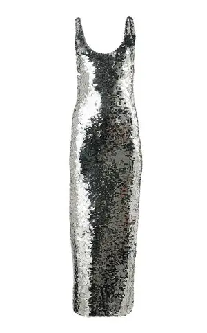 Carolina Herrera Embellished Merino Sequin Midi Dress - Silver