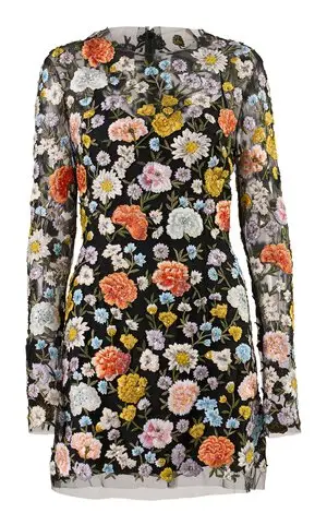 Carolina Herrera Embroidered Nylon Tulle Mini Dress - Multi