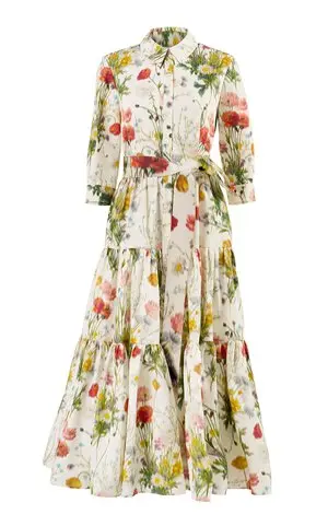 CAROLINA HERRERA Carolina Herrera Belted Meadow Floral Cotton Shirt Dress