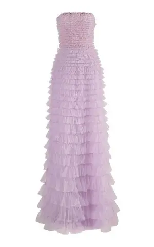 Carolina Herrera Strapless Ruffled Nylon Tulle Gown - Purple