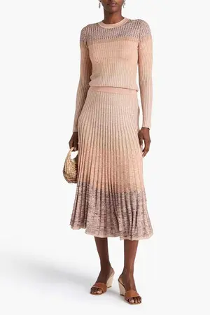 Zimmermann Striped Ribbed Knit Midi Skirt