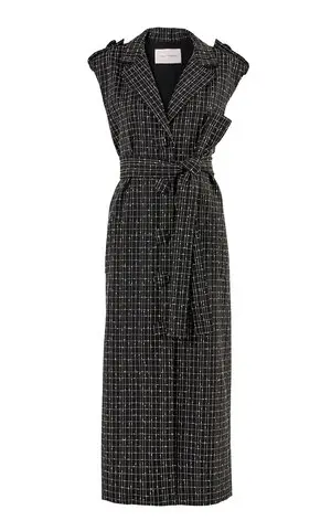 Carolina Herrera Belted Slub Yarn Check Tailoring Knee-length Dress - Black