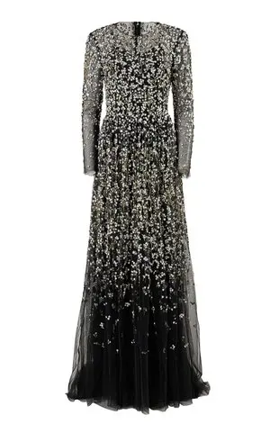 Carolina Herrera Embellished Nylon Tulle Gown - Silver