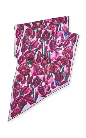 Carolina Herrera Single Meadow Floral Triangle Silk Scarf Red