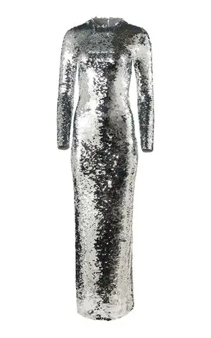Carolina Herrera Embellished Signature Merino Sequin Gown - Silver